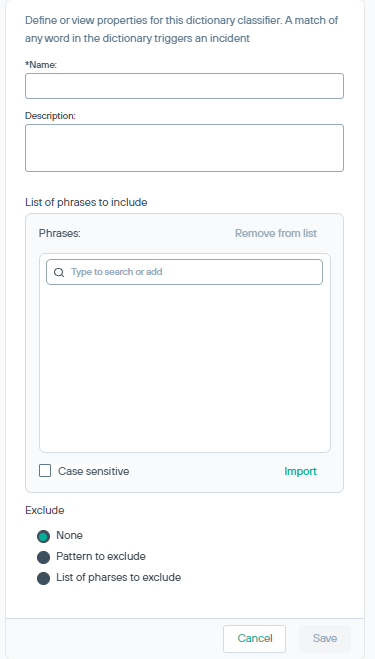 Create dictionary classifier